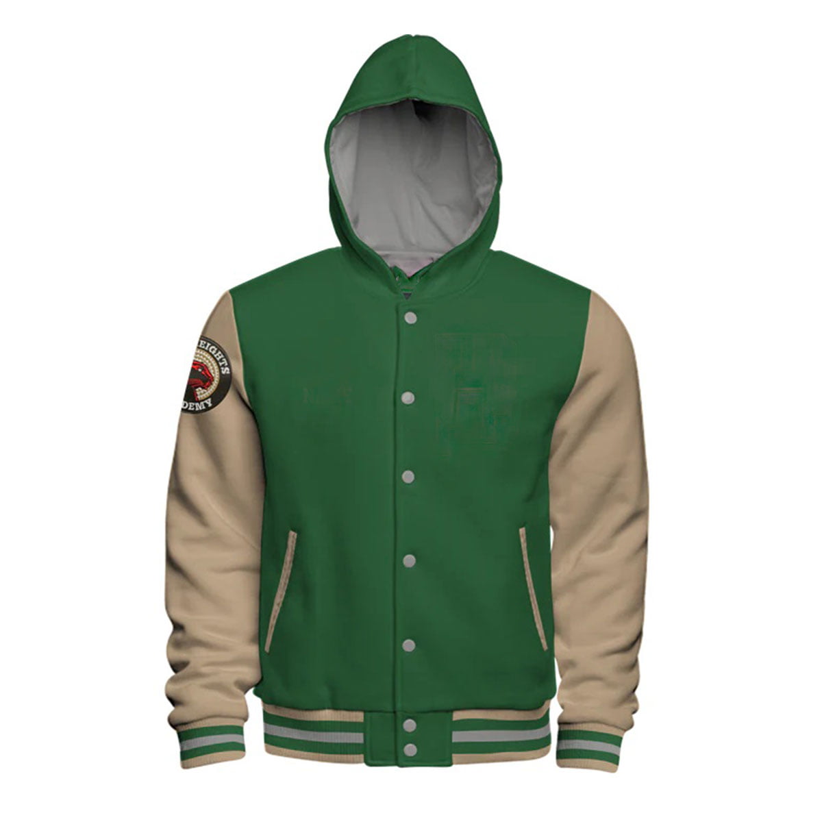 Custom Hooded Cotton Fleece Varsity Jacket With Black Satin Lining ...