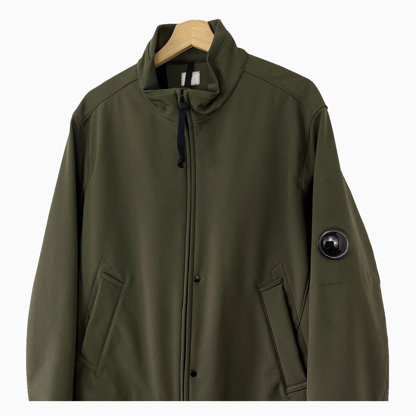 Custom Olive Green Soft Shell Lens Bomber Jacket | Wholesale