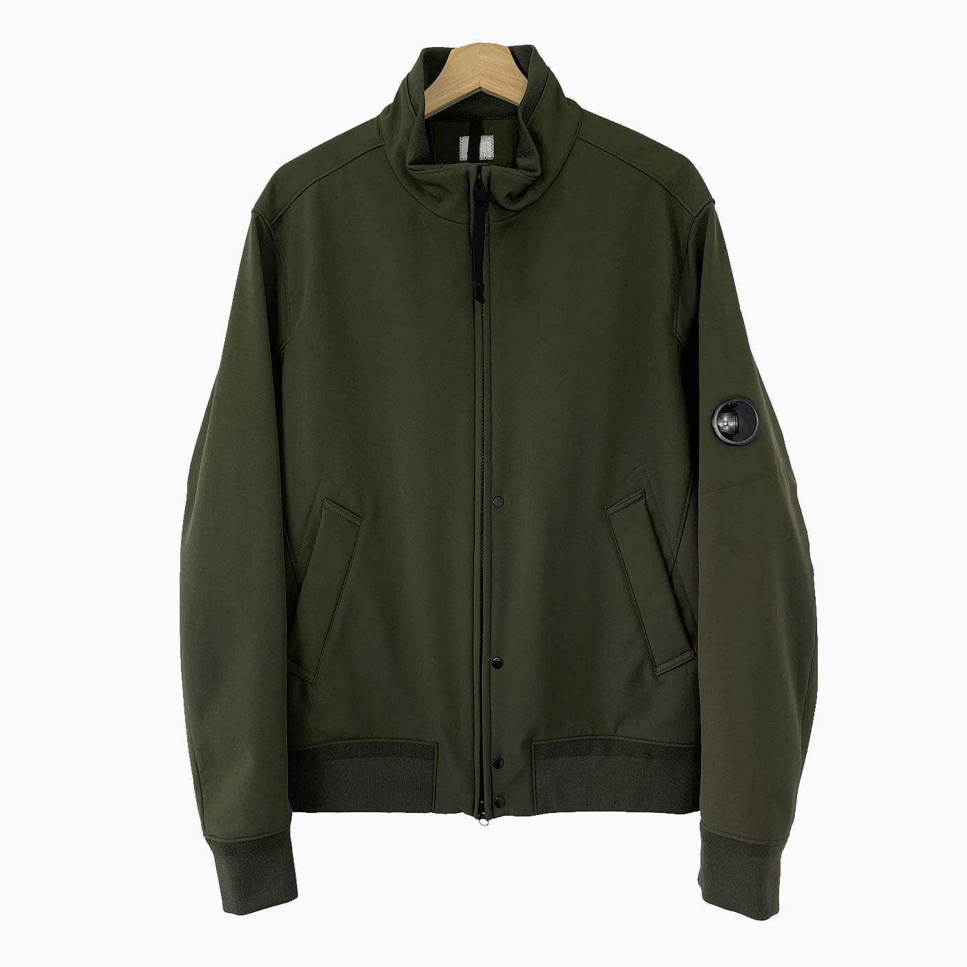 Custom Olive Green Soft Shell Lens Bomber Jacket | Wholesale